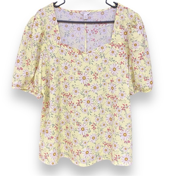 Cato | Tops | Cato Spring Daisy Sweetheart Neck Crinkled Top 4 16w ...